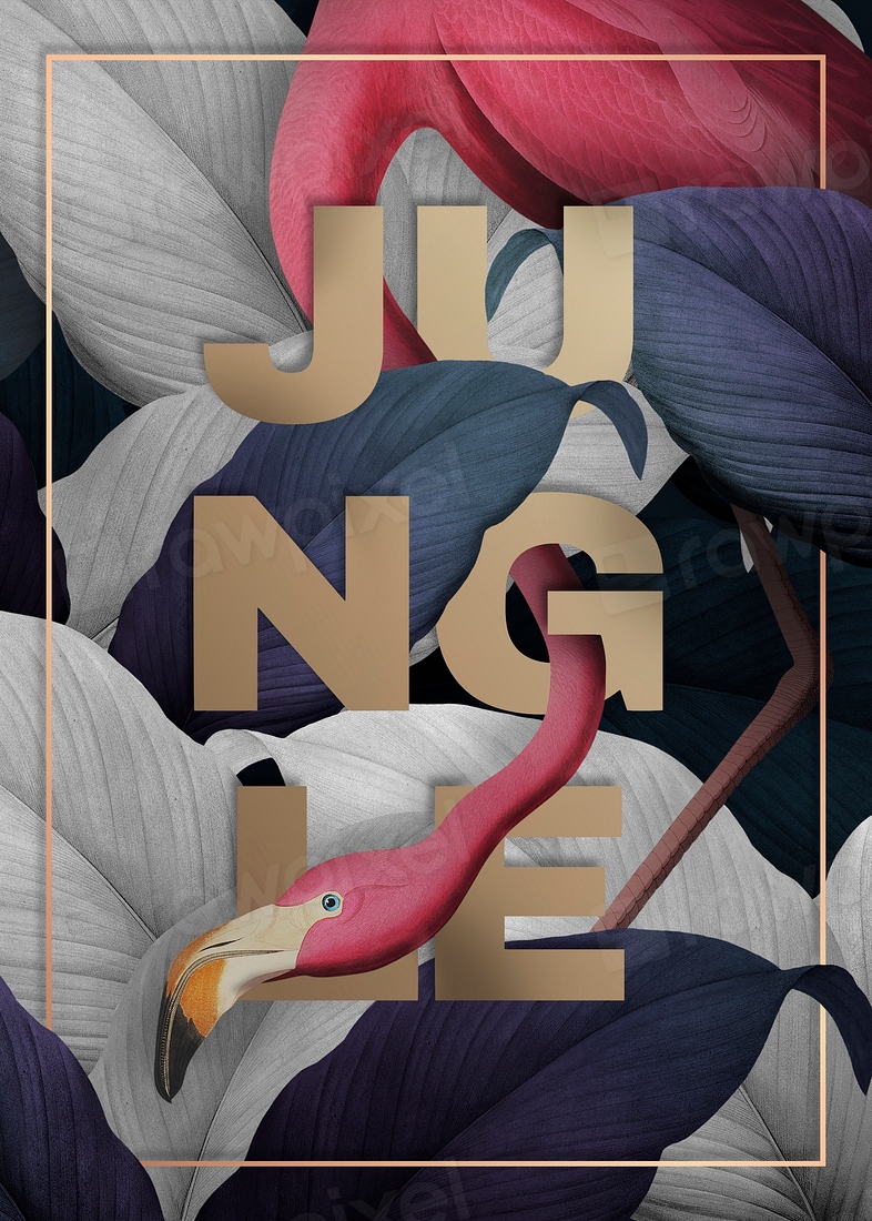 Tropical flamingo golden frame illustration | Premium PSD - rawpixel