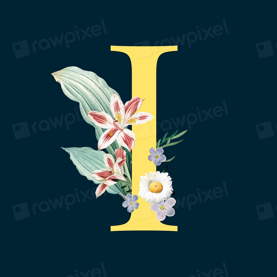 Yellow letter I decorated hand | Premium Vector - rawpixel