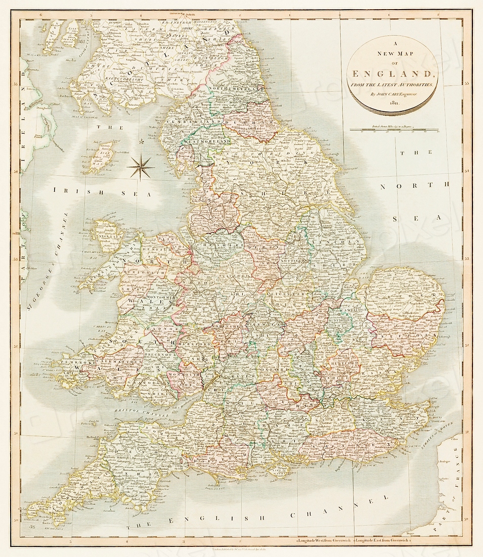 new map England (1811) John | Free Photo Illustration - rawpixel