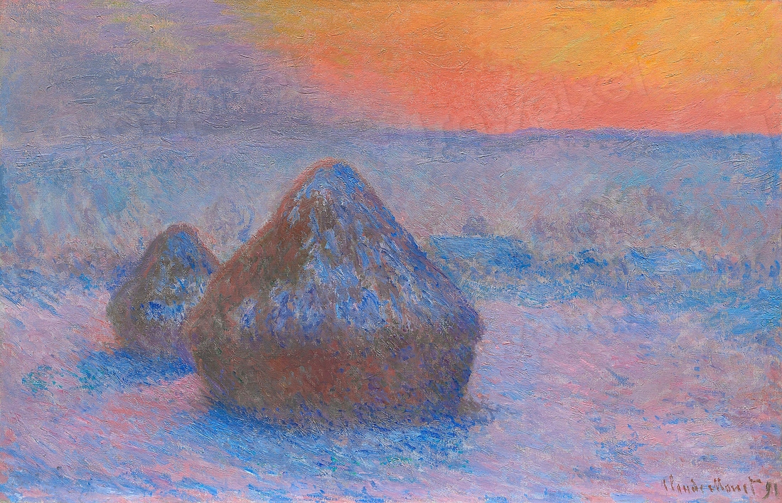 Stacks Wheat, Sunset, Snow Effect | Free Photo Illustration - rawpixel