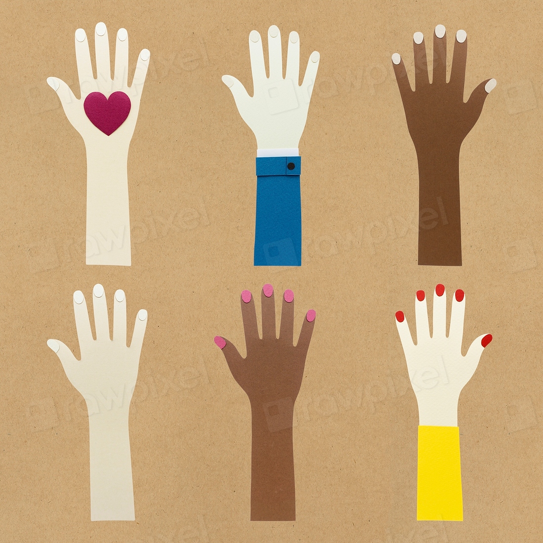 Paper craft hands diversity design | Premium PSD - rawpixel
