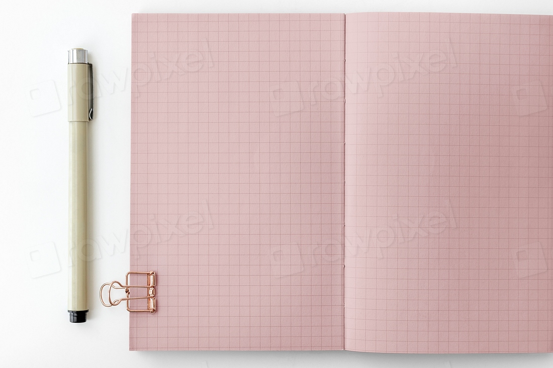 Pink grid patterned notebook page | Premium PSD Mockup - rawpixel