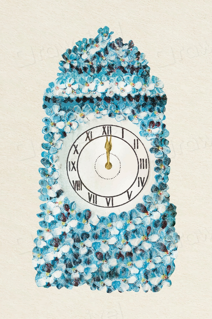 Retro blue floral clock sticker | Premium Vector Illustration - rawpixel