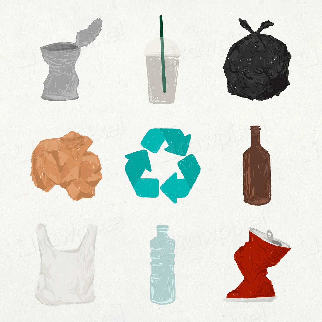 Recyclable waste icon set illustration | Premium PSD - rawpixel