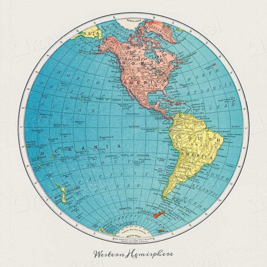 Western Hemisphere map vintage illustration, | Premium Photo ...