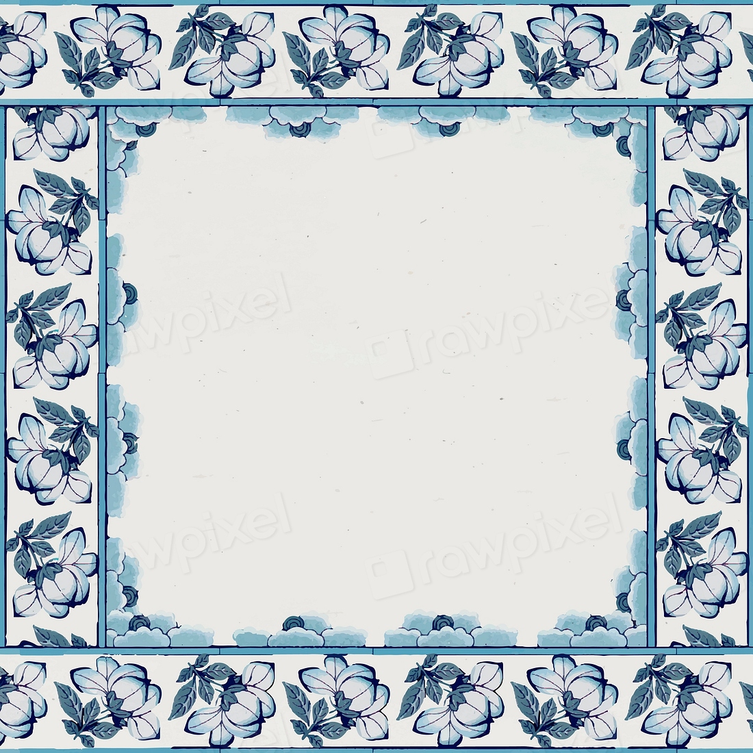 Floral patterned square frame navy | Premium Vector - rawpixel