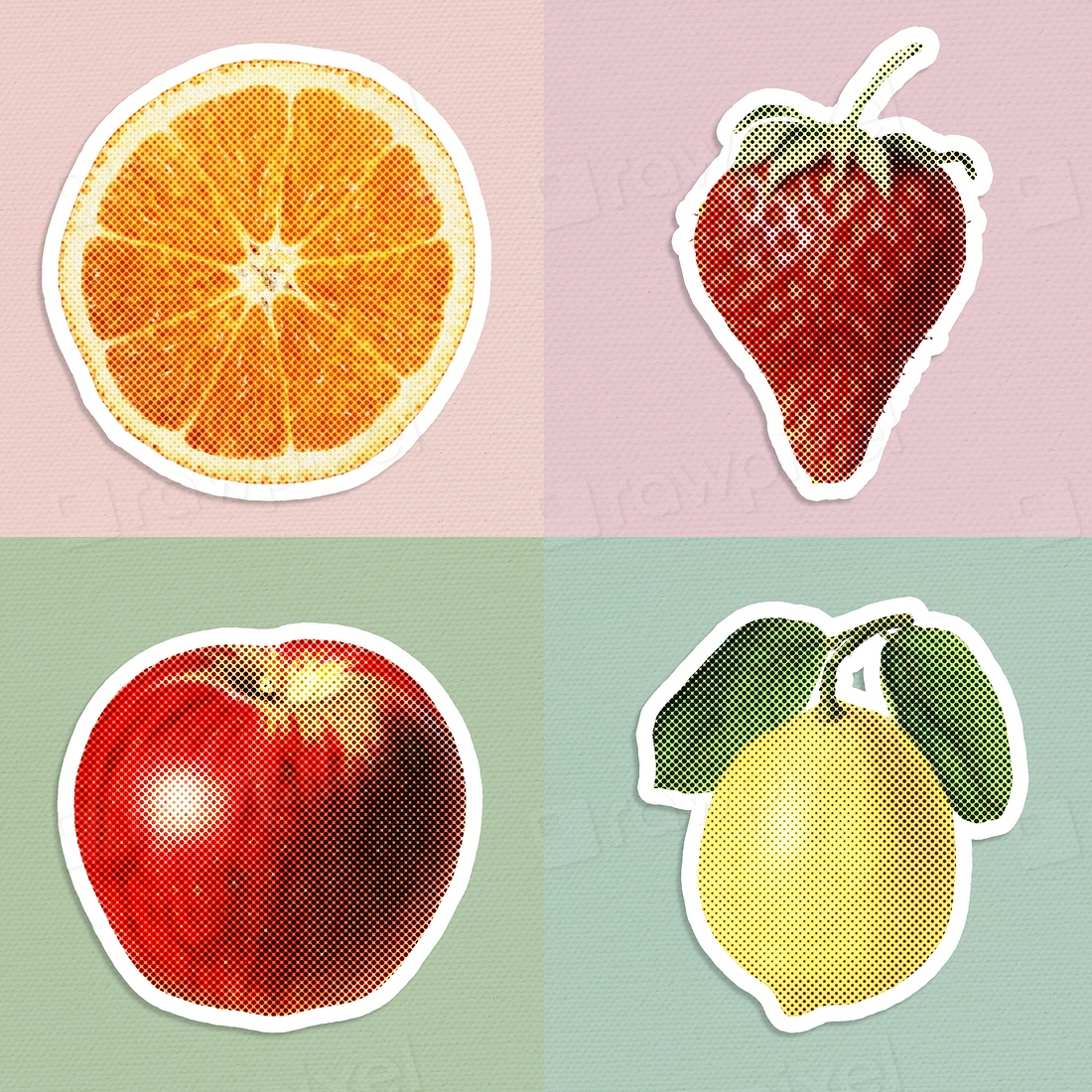 Halftone tropical fruit sticker set | Premium PSD - rawpixel