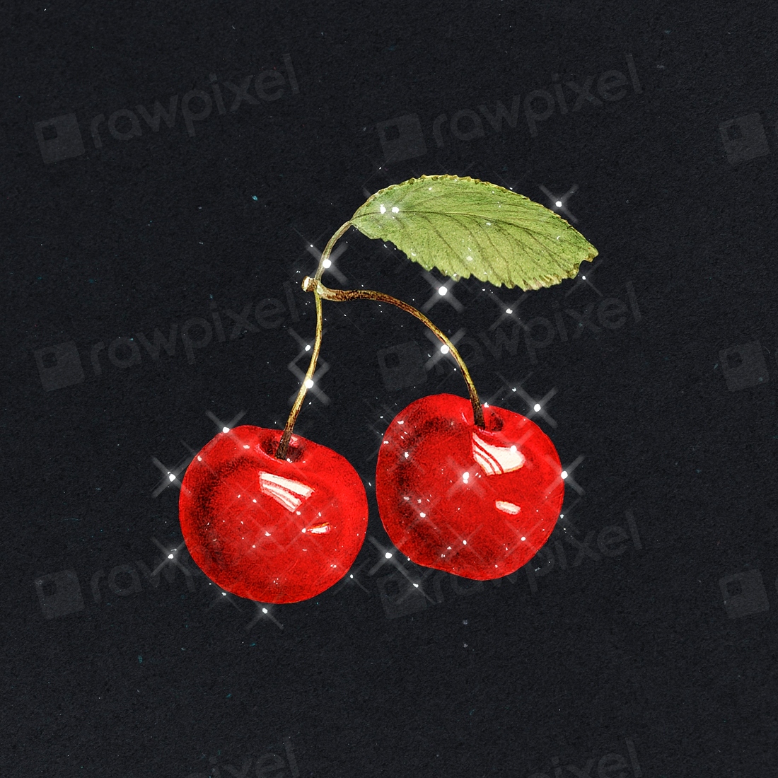 Hand drawn sparkling cherry fruit | Premium PSD - rawpixel
