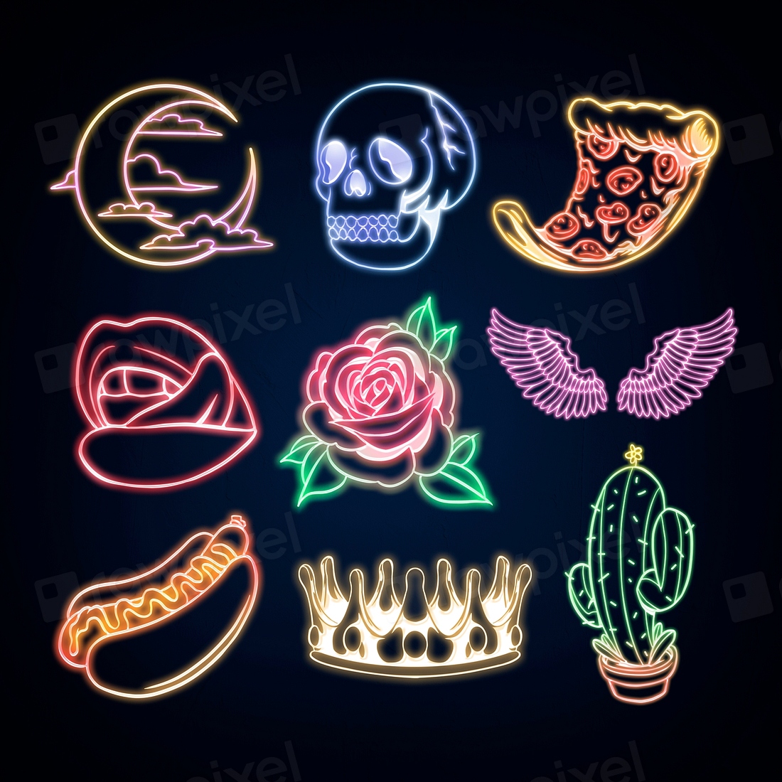 Colorful cute neon sticker set | Premium PSD - rawpixel