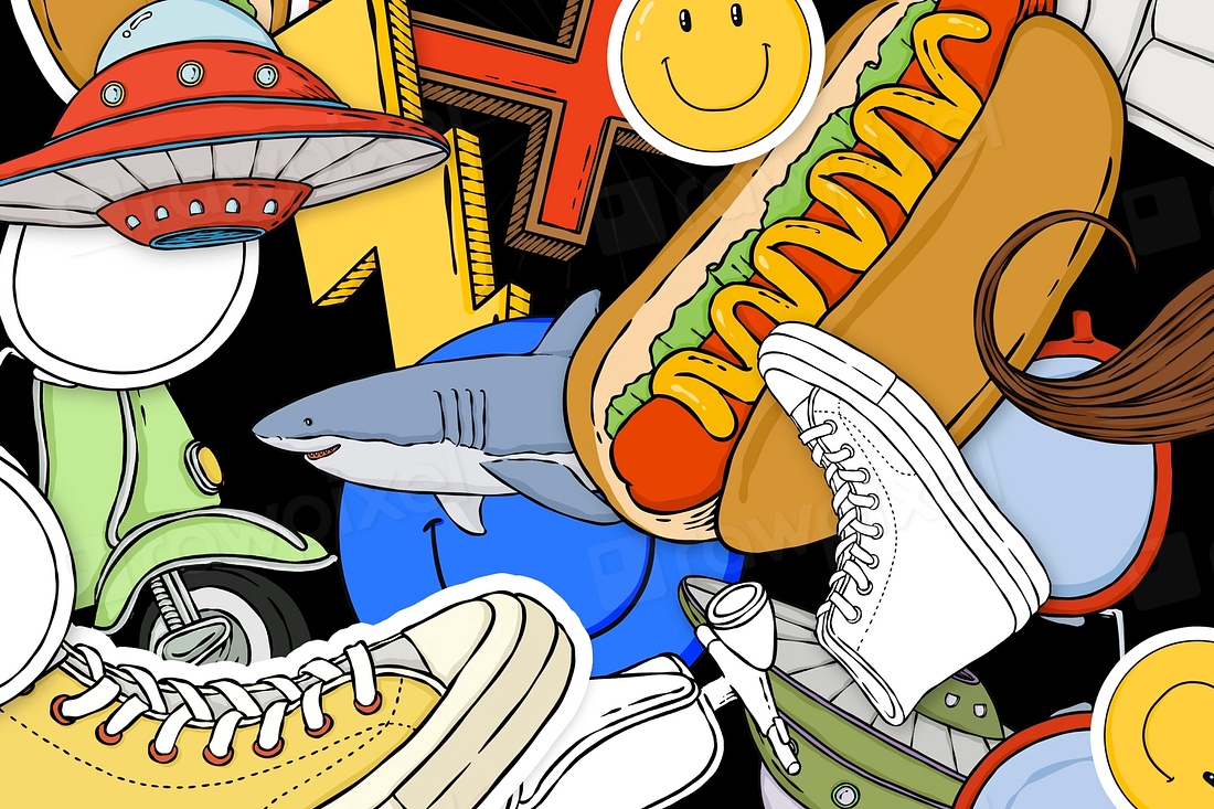 Funky stickers patterned background psd | Premium PSD - rawpixel