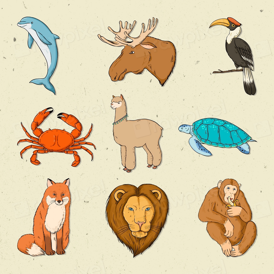 Psd animal vintage colorful sticker | Premium PSD - rawpixel