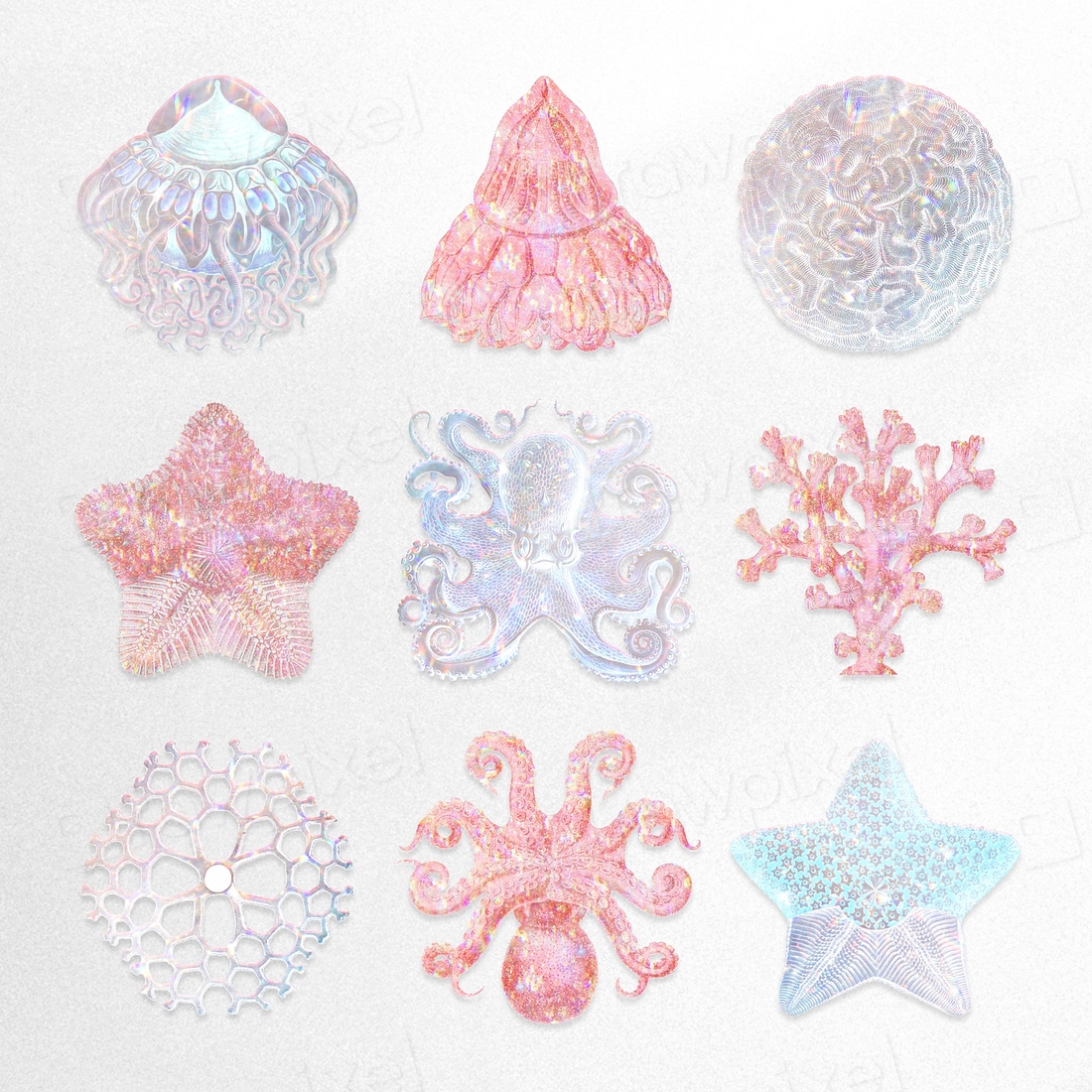 Set holographic marine life sticker | Premium PSD - rawpixel