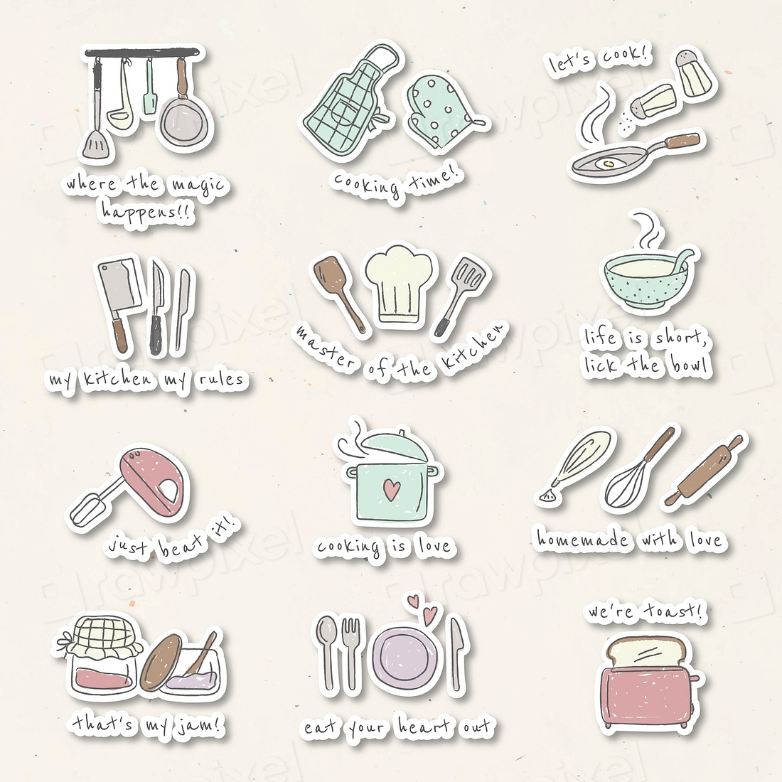Cute kitchen utensils doodle sticker | Premium Vector - rawpixel