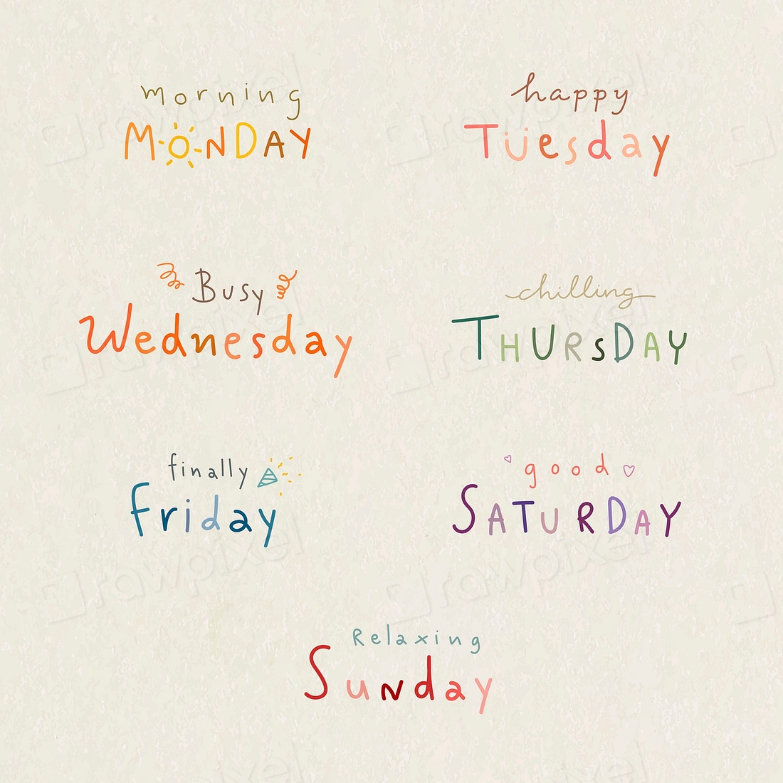 Weekday typography design resource set | Premium Vector - rawpixel