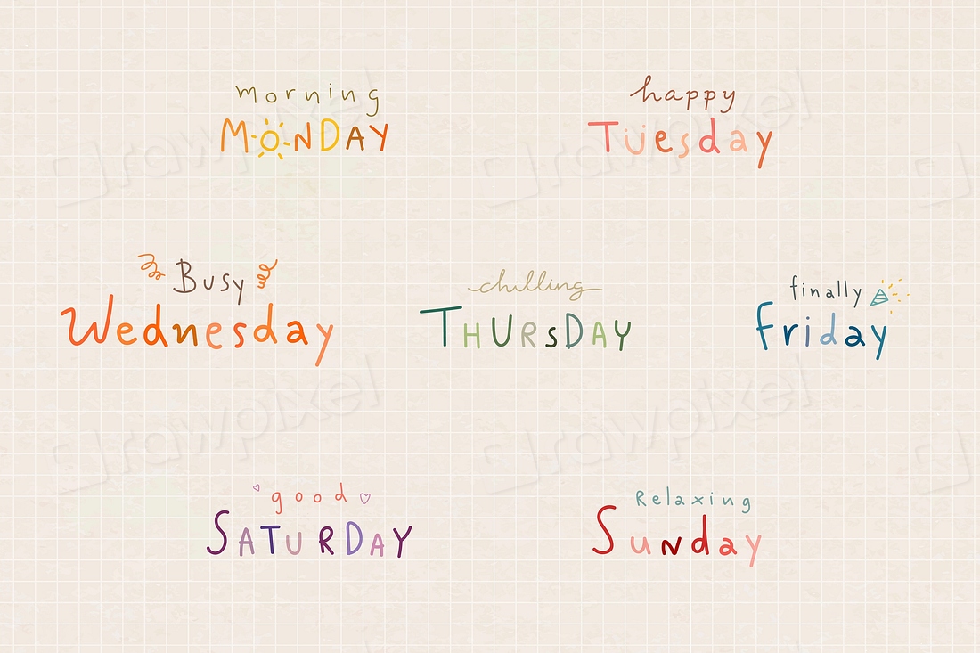 Weekday typography design resource set | Premium Vector - rawpixel
