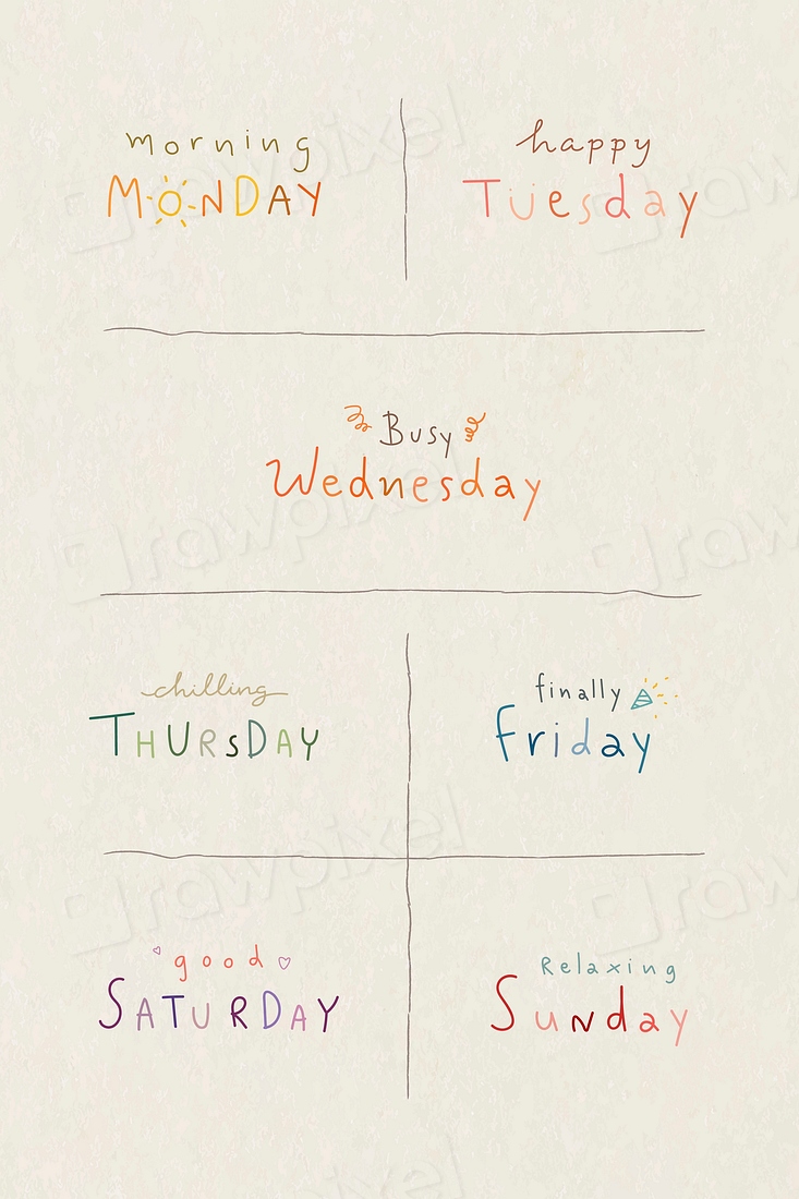 Weekday typography design resource set | Premium Vector - rawpixel