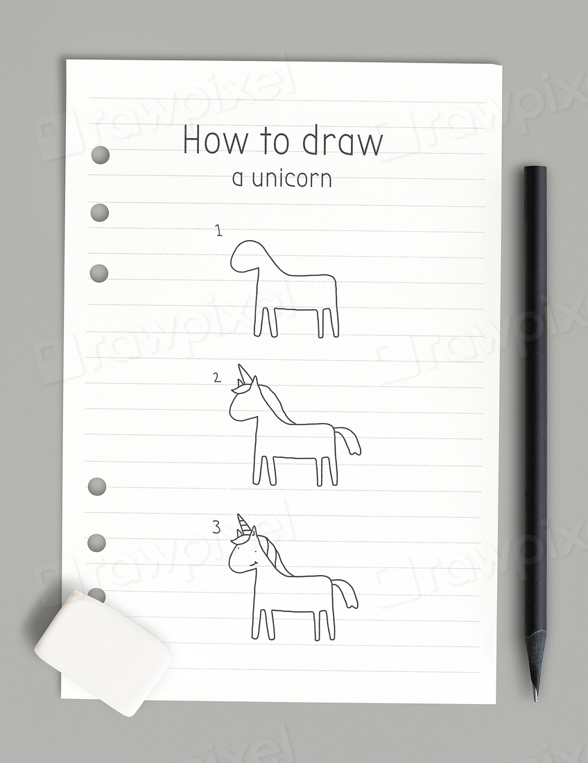 How draw unicorn doodle tutorial | Premium PSD Mockup - rawpixel