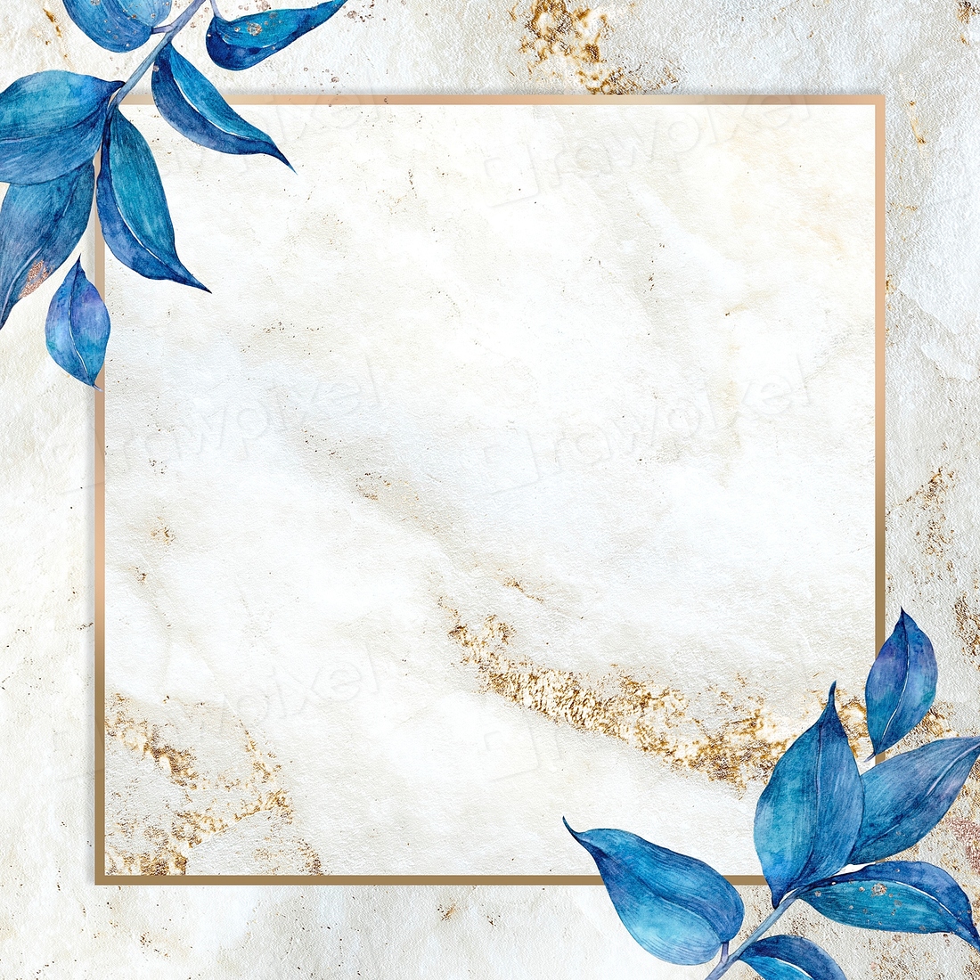 Blue botanical frame design space | Premium PSD - rawpixel
