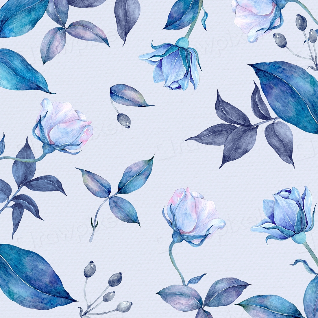 Blue watercolor rose patterned background | Premium PSD - rawpixel