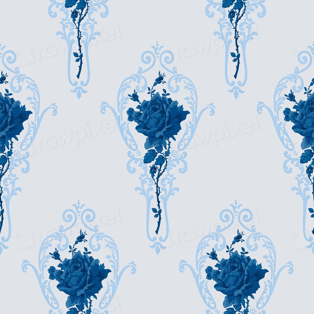 Psd blue rose ornamental pattern | Premium PSD - rawpixel