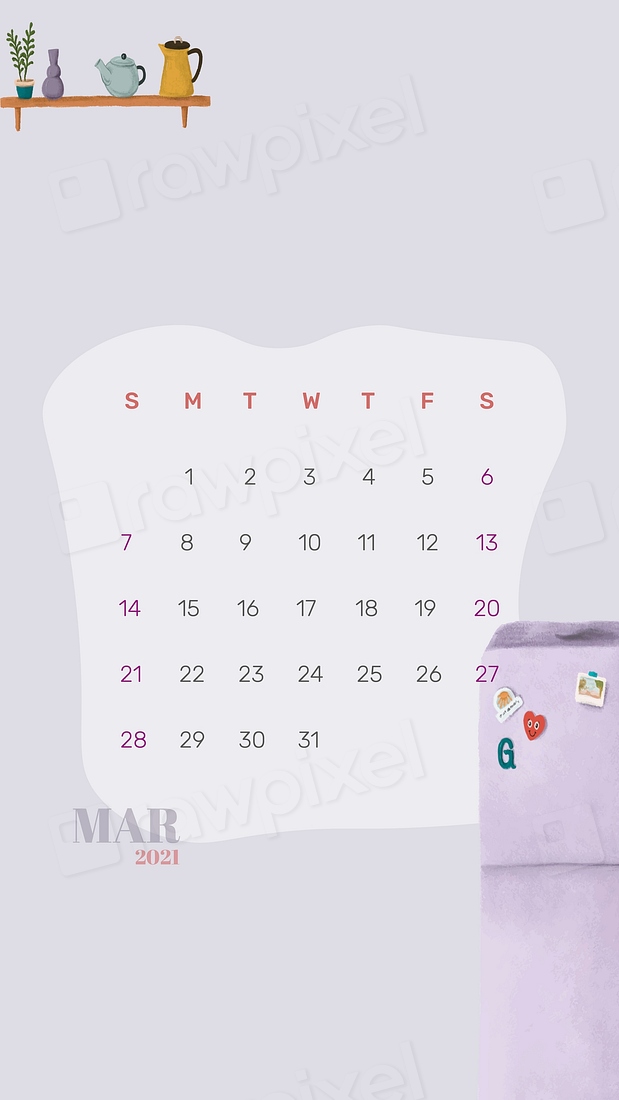 Calendar 2021 March phone wallpaper | Free Photo - rawpixel