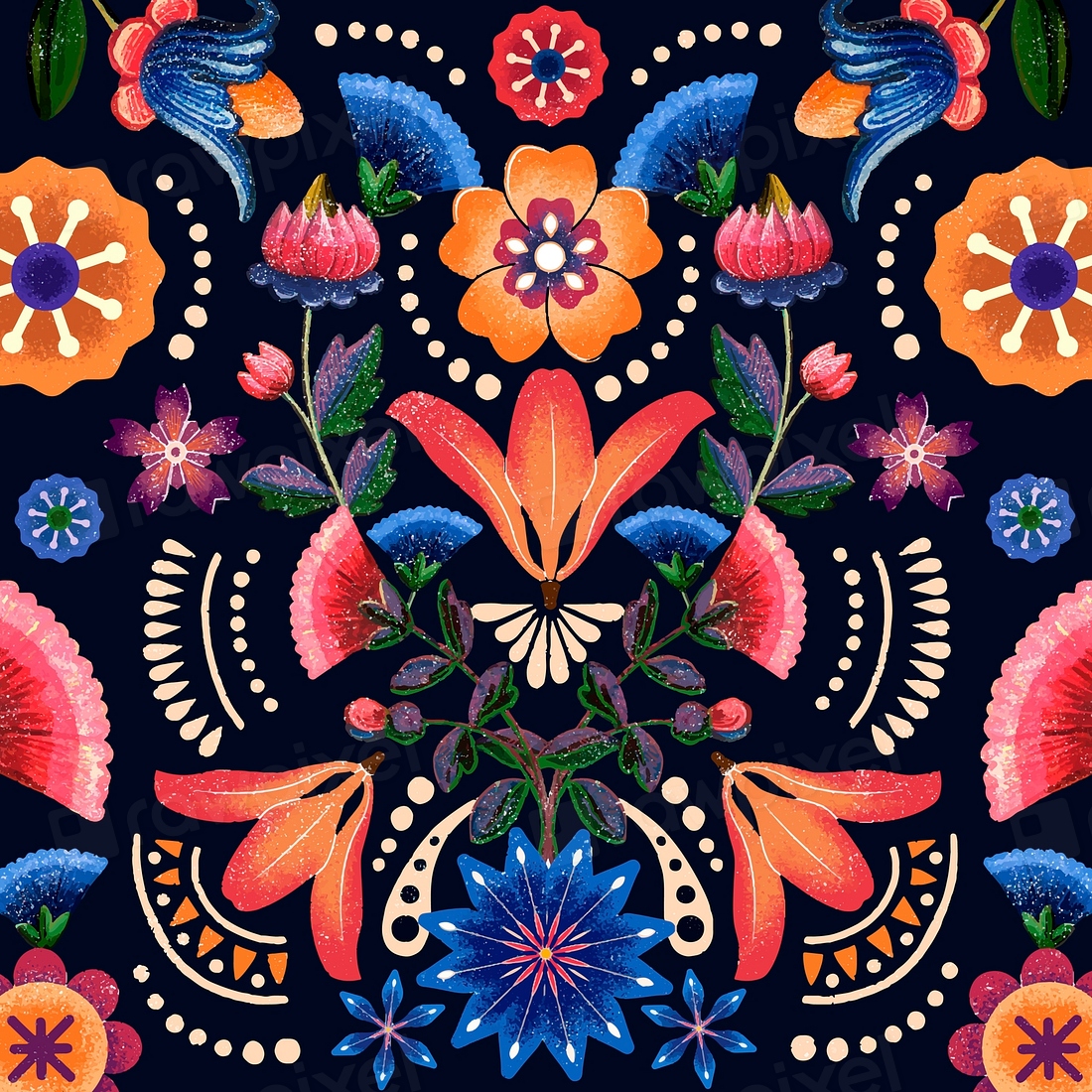 Mexican ethnic flower pattern vector | Premium Vector Illustration ...