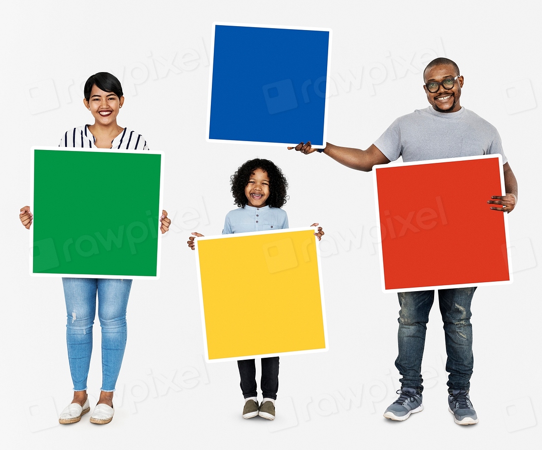 Family holding colorful square boards | Premium PSD - rawpixel