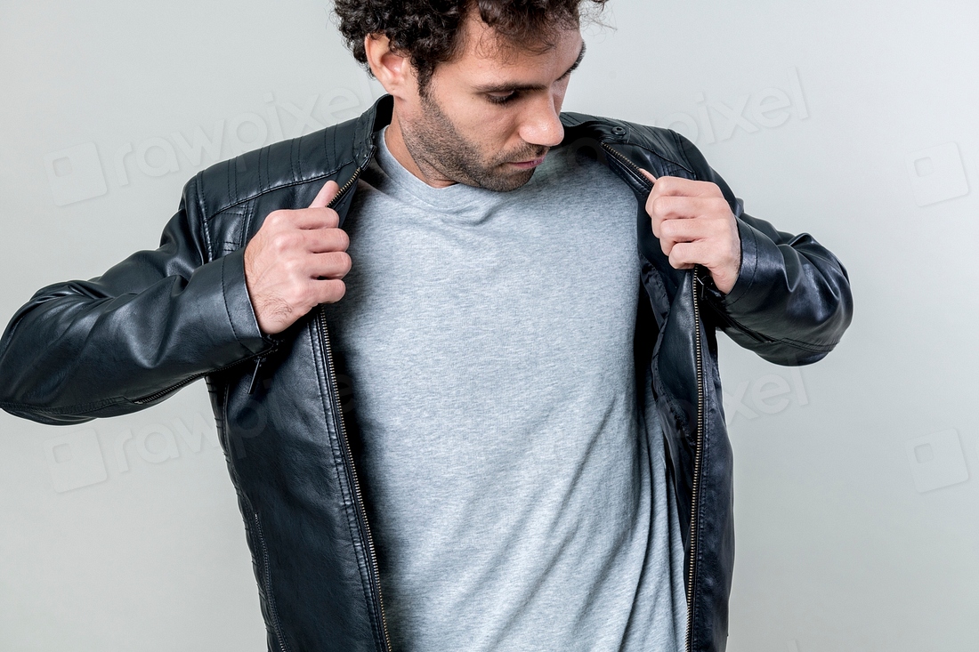 Man wearing black leather jacket | Premium PSD Mockup - rawpixel
