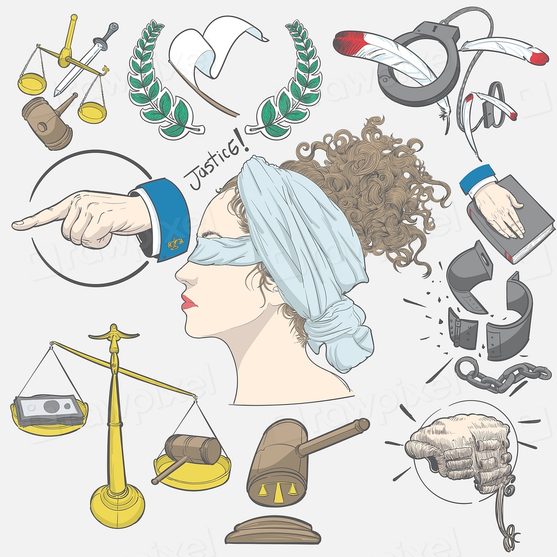 Hand drawing illustration set of justice | Free Photo - rawpixel
