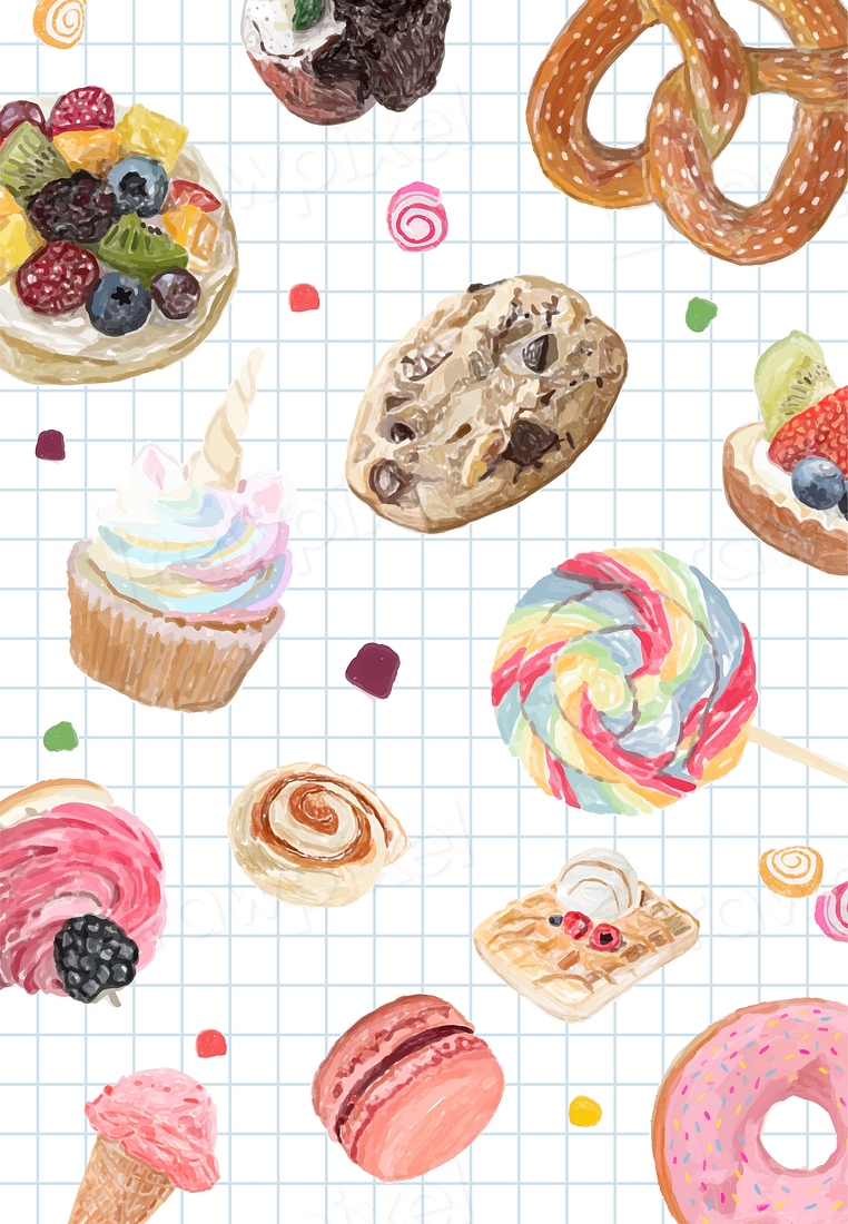 Hand drawn sweets collection watercolor | Premium Vector Illustration ...