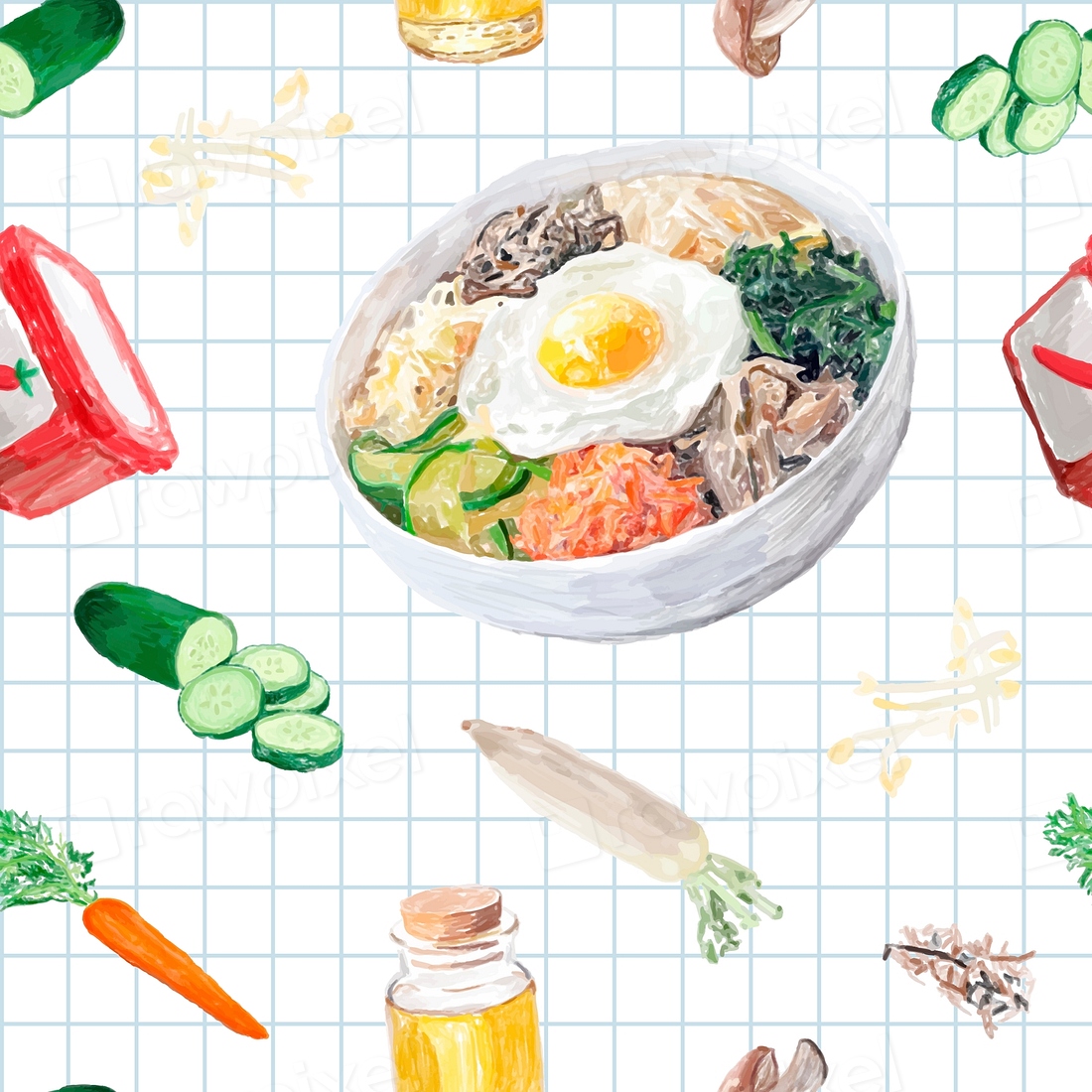 Hand drawn bibimbap watercolor style | Premium Vector Illustration ...