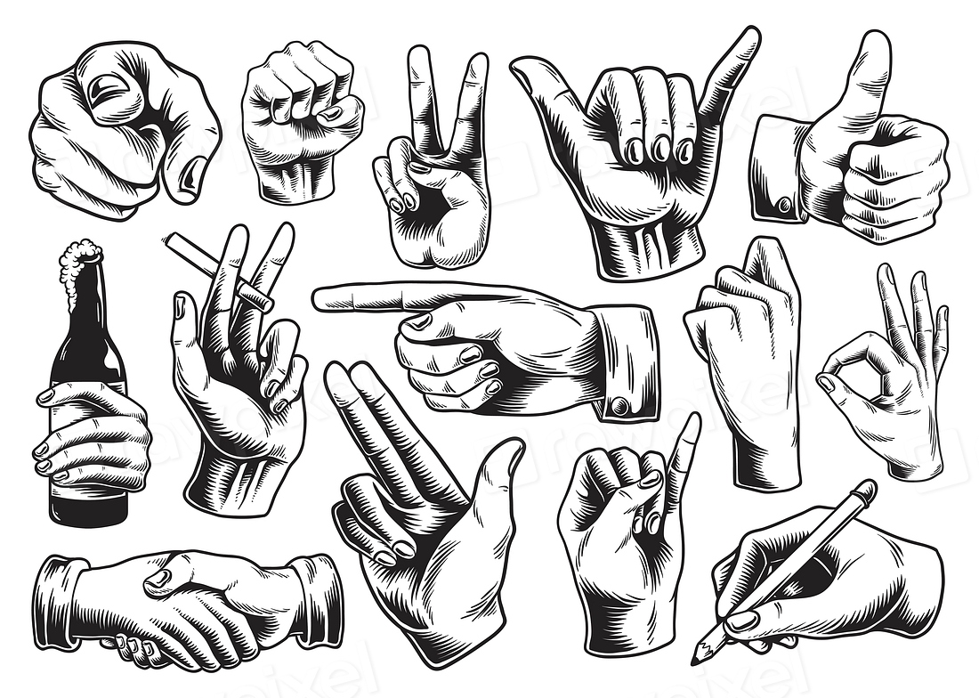 Collection of illustrated hand signs | Premium Photo - rawpixel