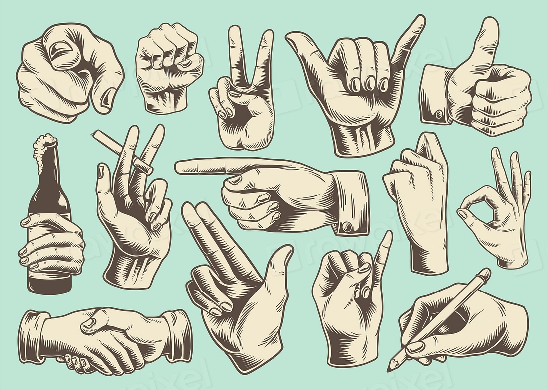 Collection of illustrated hand signs | Premium Vector - rawpixel