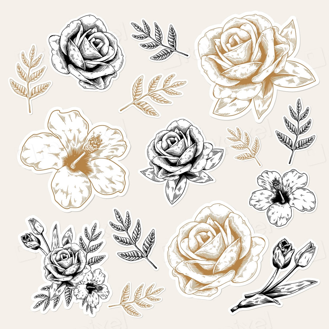 Gold and white flower sticker | Premium Vector - rawpixel