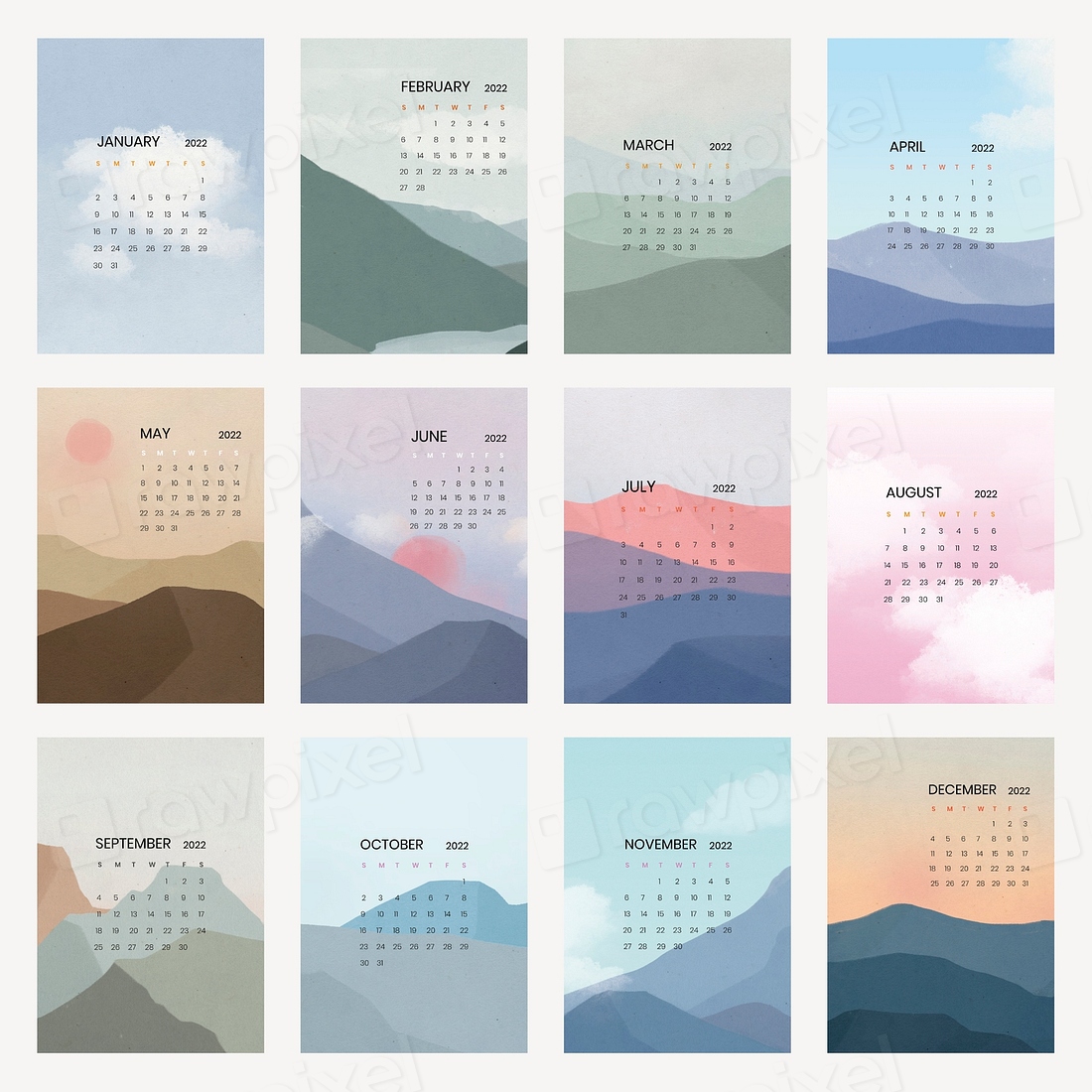 Sky & mountain yearly calendar | Premium PSD - rawpixel