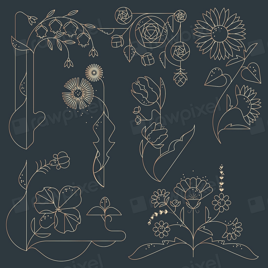 Floral line art sticker set, | Premium Vector - rawpixel