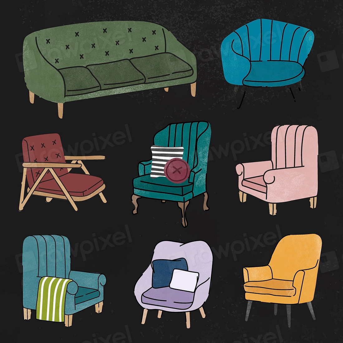 Chair & sofa stickers, furniture | Premium Vector - rawpixel