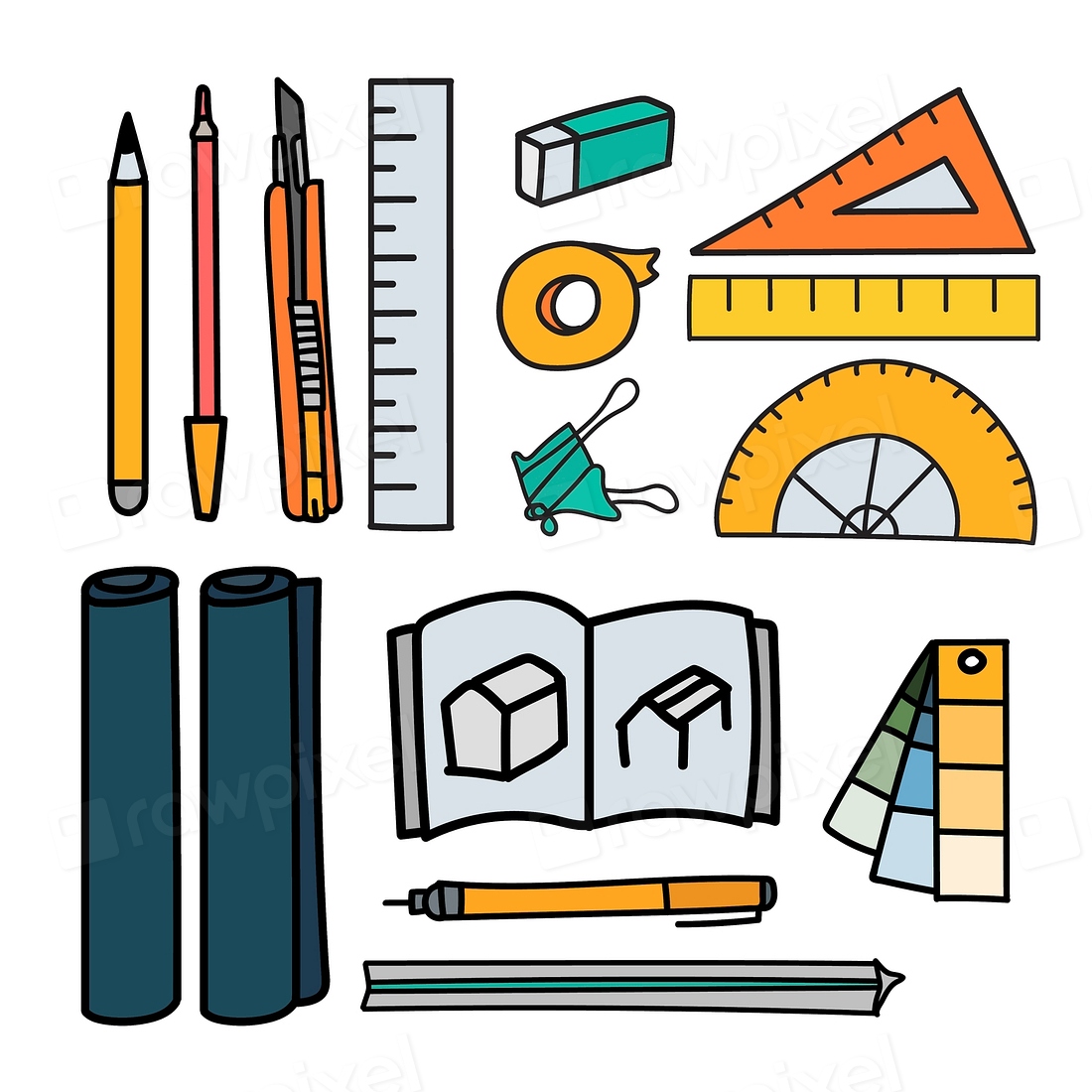 Vector set stationery doodle style | Premium Vector - rawpixel