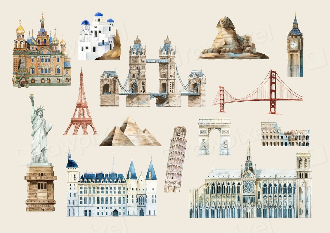 Set of famous landmark vectors | Premium Vector Illustration - rawpixel