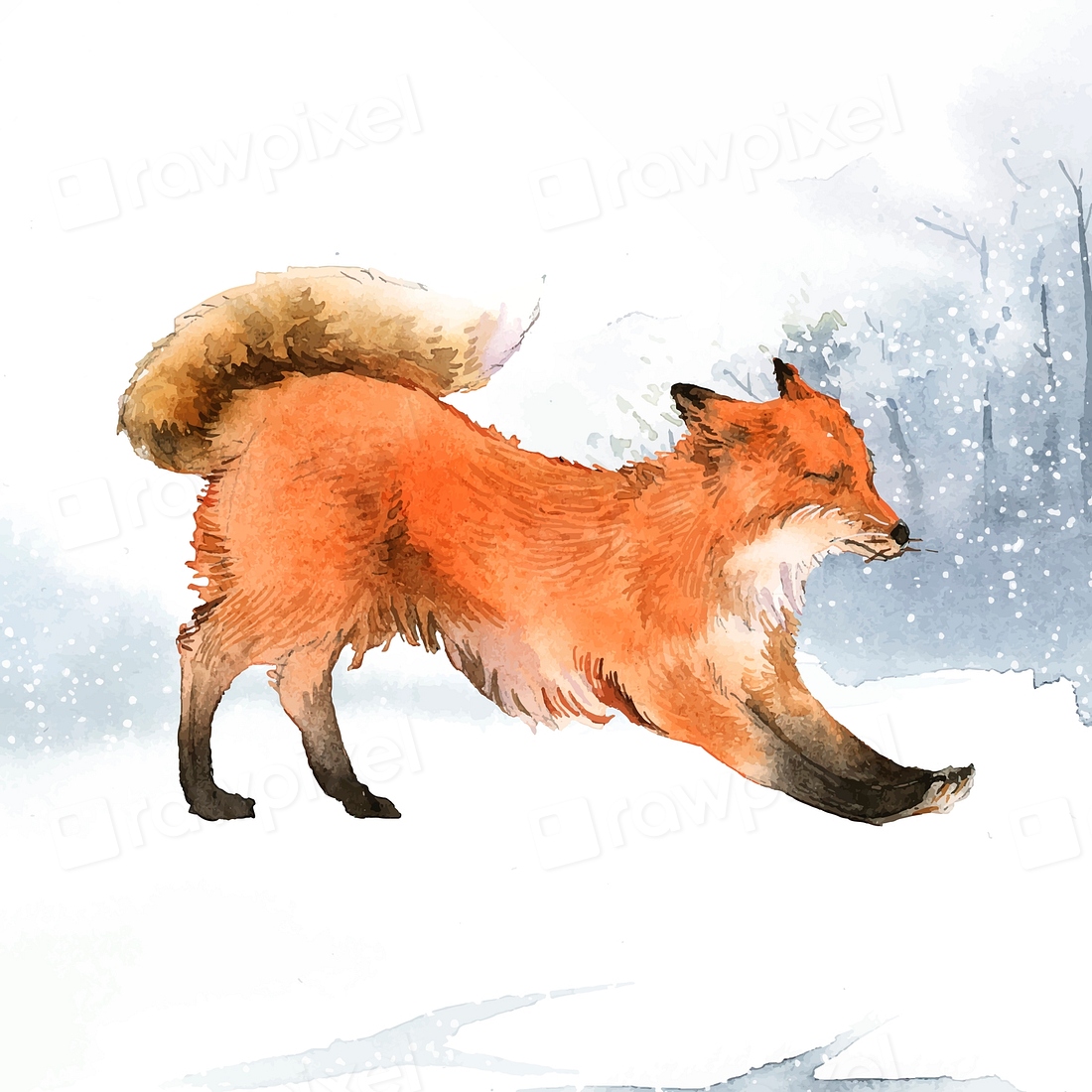 Hand-drawn fox snow watercolor style | Premium Vector Illustration ...