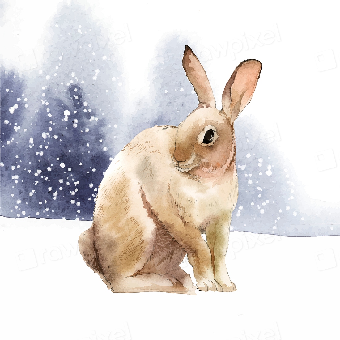 Wild brown rabbit winter wonderland | Premium Vector Illustration ...