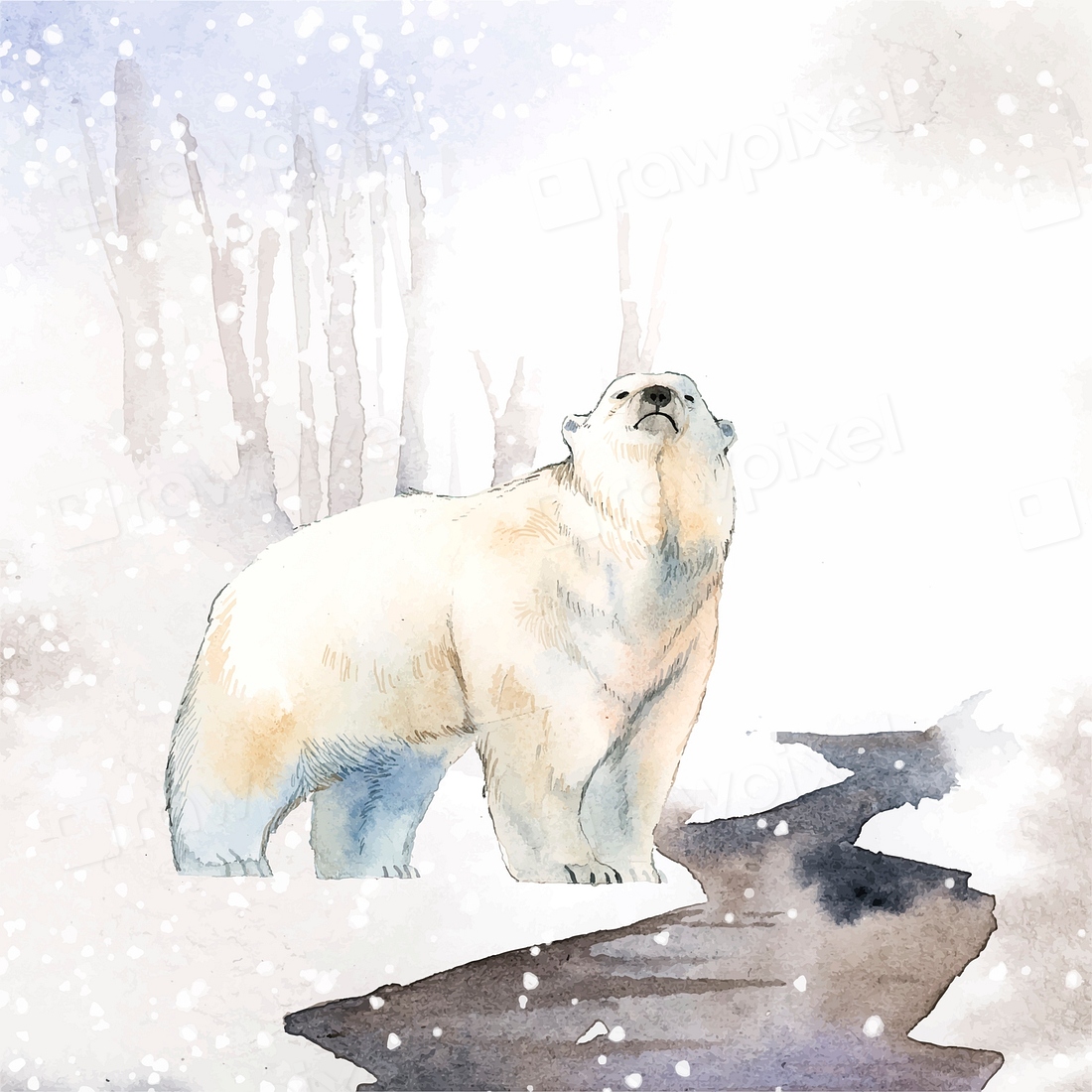 Hand-drawn polar bear snow watercolor | Premium Vector Illustration ...