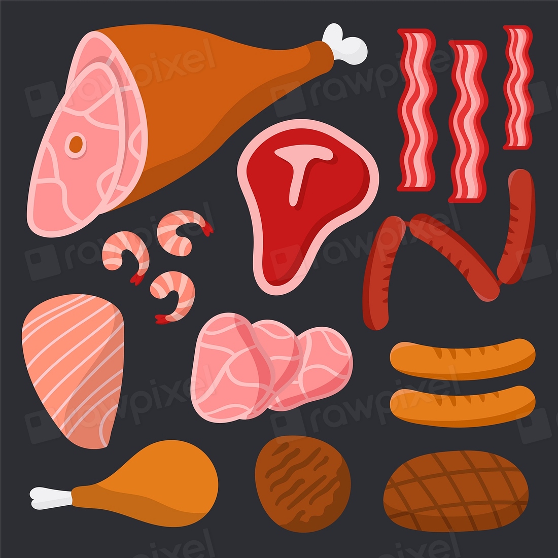 Meat vector pack black background | Premium Vector - rawpixel