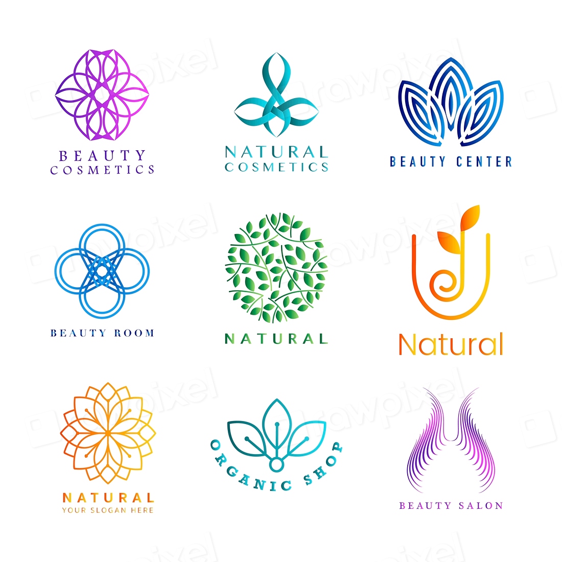 Set colorful natural cosmetics logo | Premium Vector - rawpixel