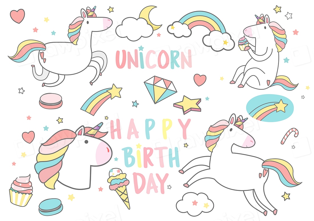 Happy Birthday unicorn magic elements | Premium Vector - rawpixel