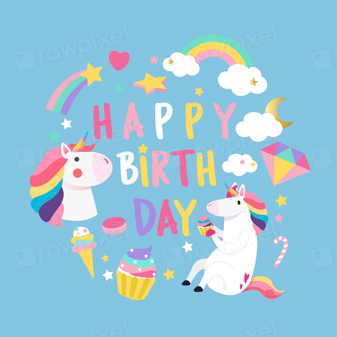 Happy Birthday unicorn magic elements | Premium Vector - rawpixel