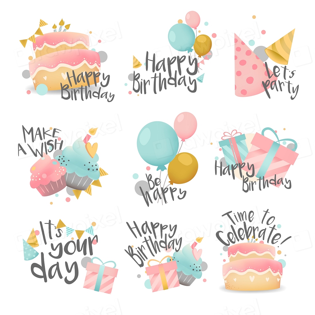 Set birthday wishes design vector | Premium Vector - rawpixel