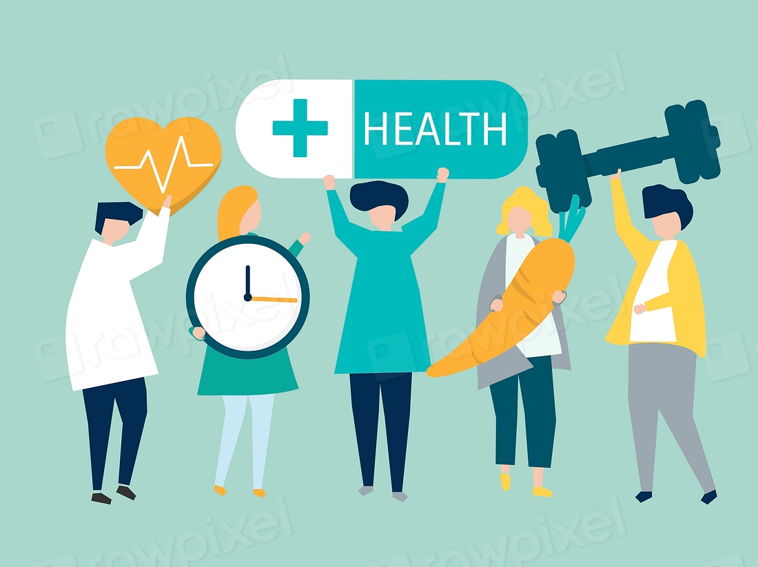 Charactes people holding health icons | Premium Vector - rawpixel