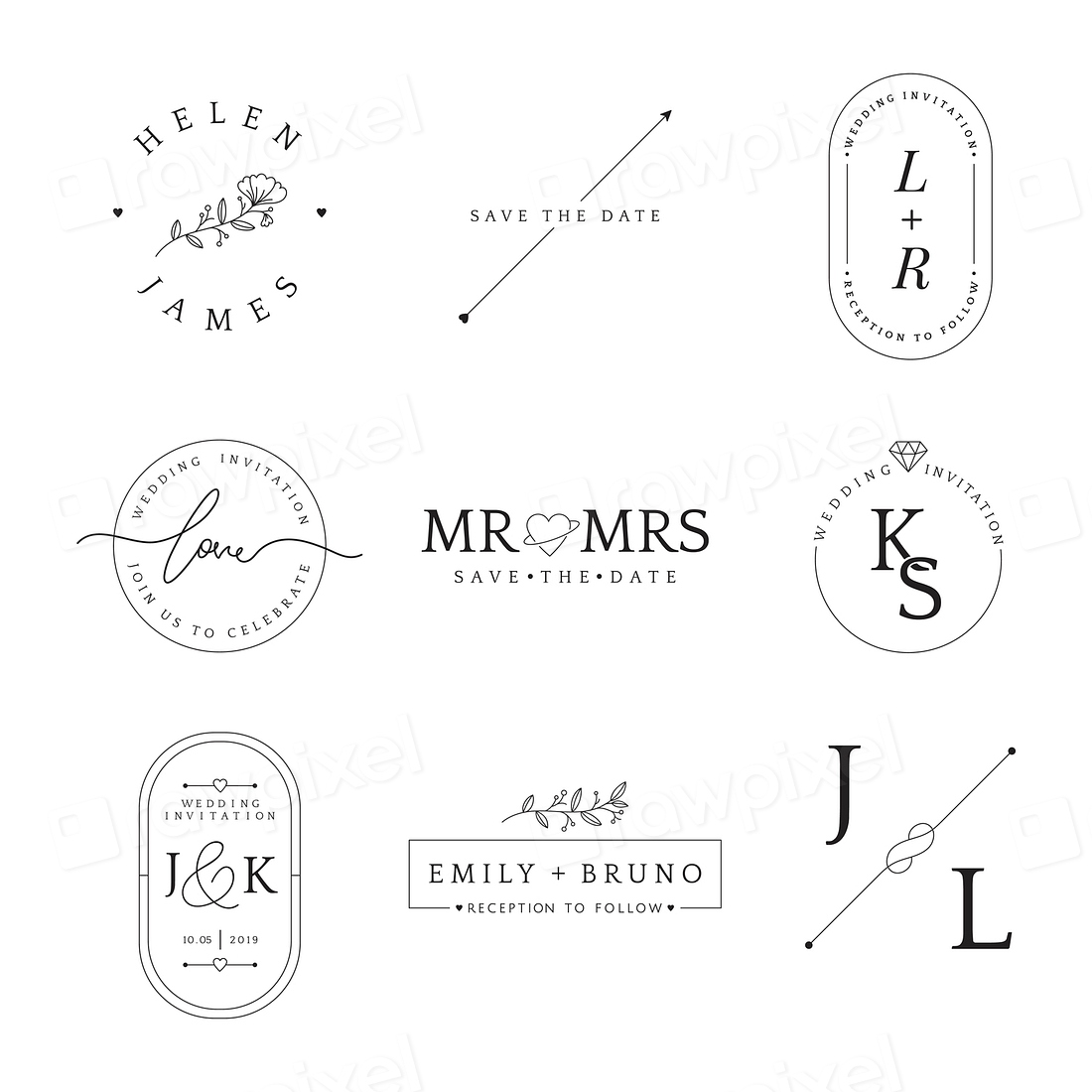 Set wedding invitation badge design | Premium Vector - rawpixel