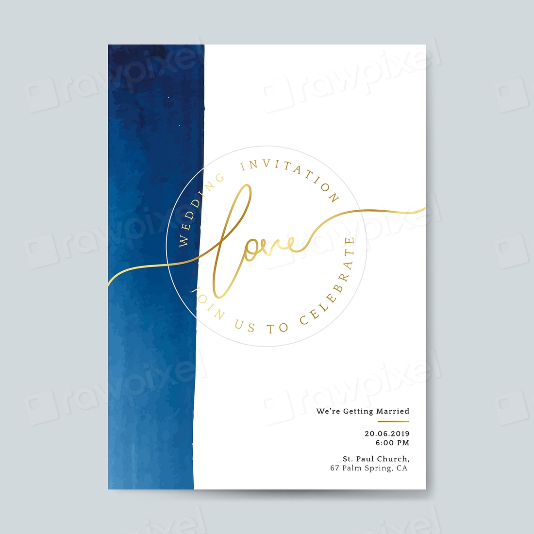 Blue wedding invitation card vector | Premium Vector - rawpixel